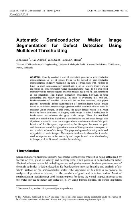 Pdf Automatic Semiconductor Wafer Image Segmentation For Defect