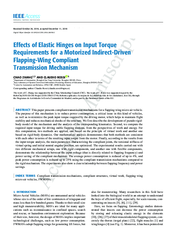(PDF) Effects of Elastic Hinges on Input Torque Requirements for a Motorized Indirect-Driven ...