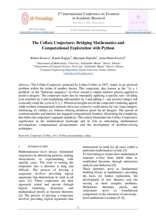 Pdf The Collatz Conjecture Bridging Mathematics And Computational