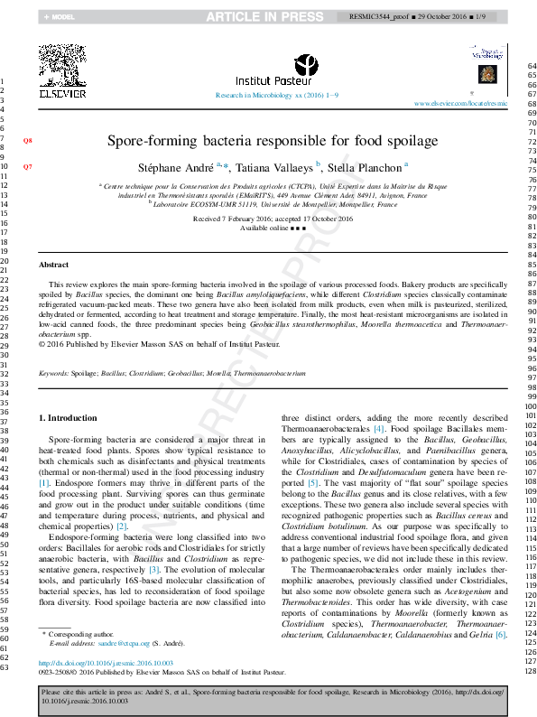 (PDF) Spore-forming bacteria responsible for food spoilage