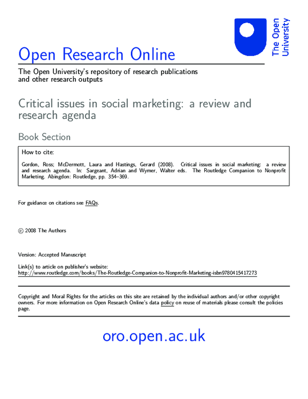 (PDF) Critical issues in social marketing: A review and research agenda