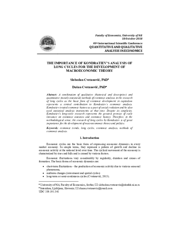 (PDF) The Importance of Kondratiev’s Analysis of Long Cycles for the ...