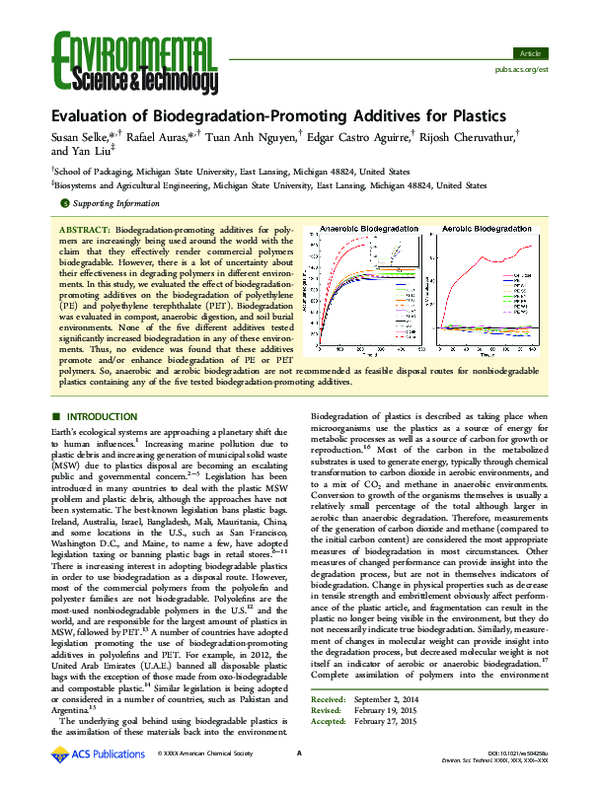 (PDF) Evaluation of Biodegradation-Promoting Additives for Plastics