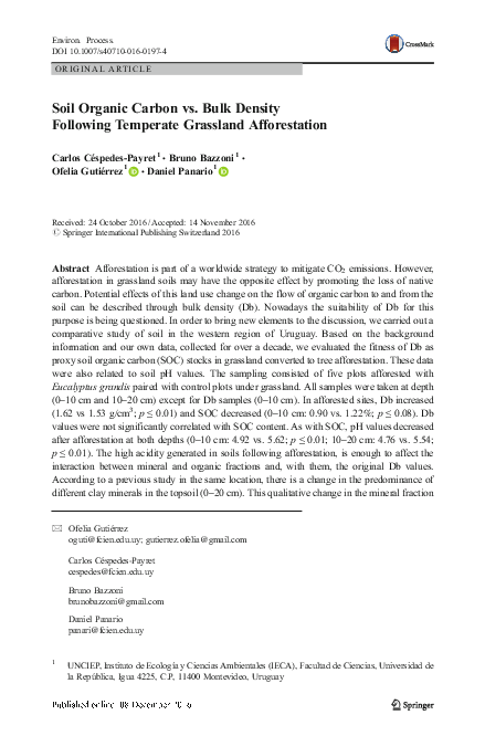 (PDF) Soil Organic Carbon vs. Bulk Density Following Temperate ...