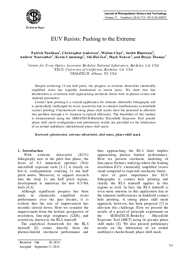 (PDF) EUV Resists: Pushing to the Extreme | Mark Neisser - Academia.edu