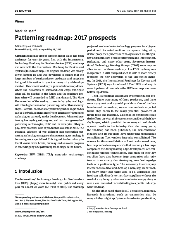 (PDF) Patterning roadmap: 2017 prospects