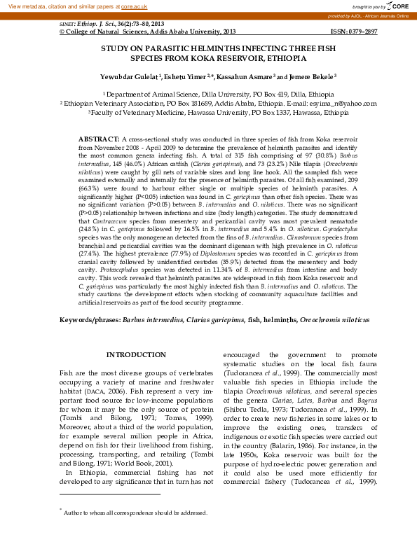 (PDF) Study on parasitic helminths infecting three fish species from ...