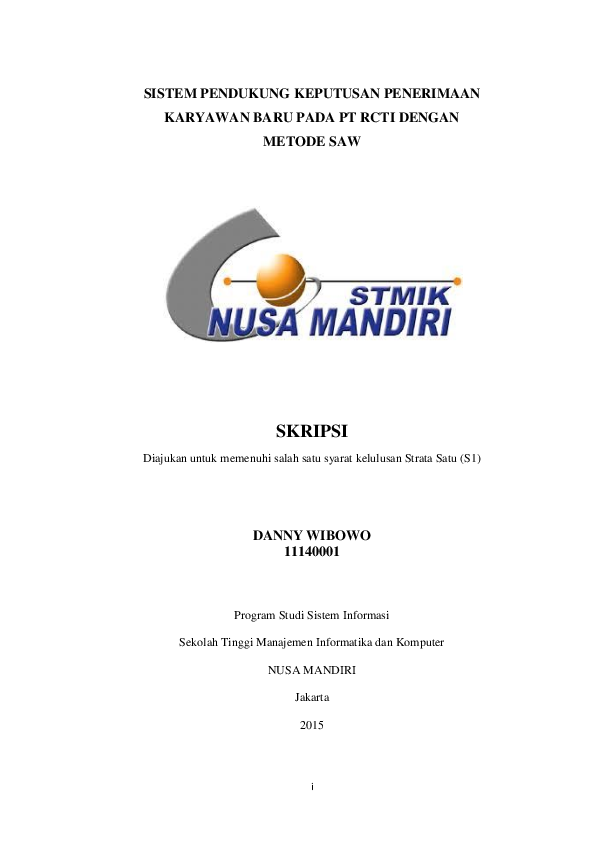 (PDF) Sistem Pendukung Keputusan Penerimaan Karyawan Baru Pada PT RCTI Dengan Metode SAW