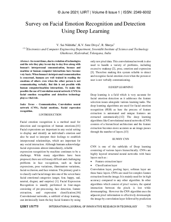 (PDF) Survey on Facial Emotion Recognition and Detection Using Deep ...
