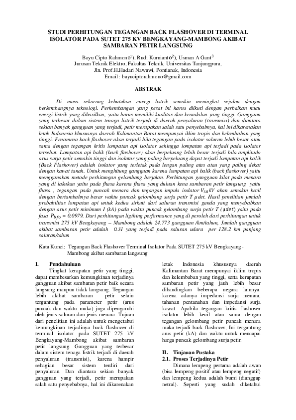 (PDF) Studi Perhitungan Tegangan Back Flashover DI Terminal Isolator Pada Sutet 275 KV ...