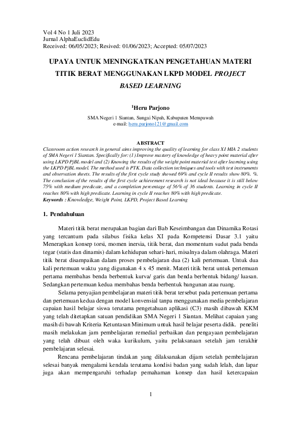(PDF) Upaya Untuk Meningkatkan Pengetahuan Materi Titik Berat ...