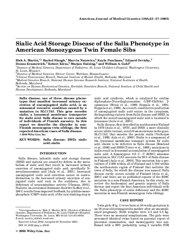 (PDF) Sialic acid storage disease of the Salla phenotype in American ...