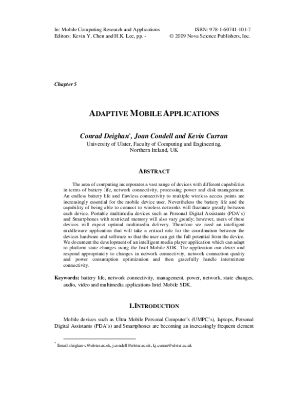 (PDF) Adaptive mobile applications | Joan Condell - Academia.edu