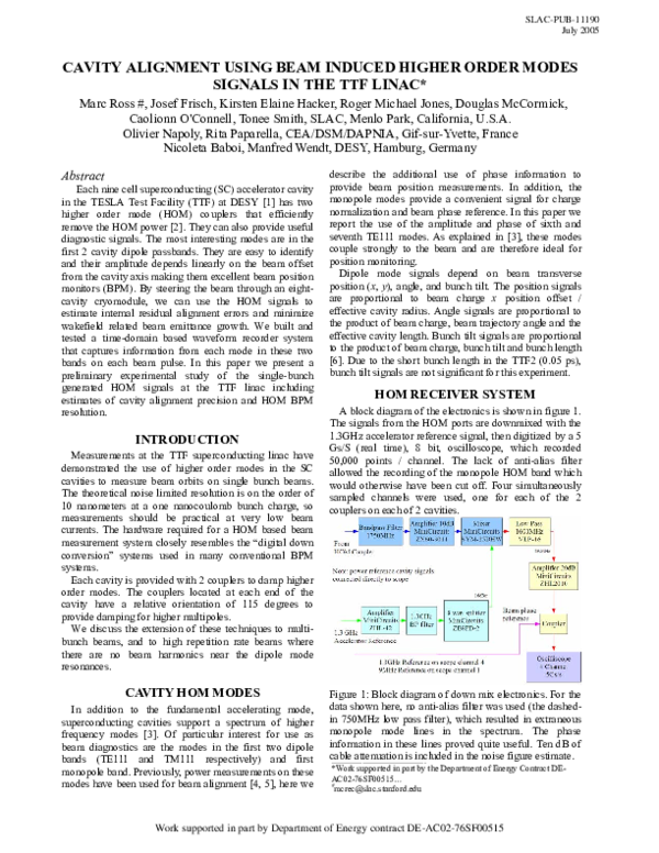 (PDF) Cavity Alignment Using Beam Induced Higher Order Modes Signals in ...