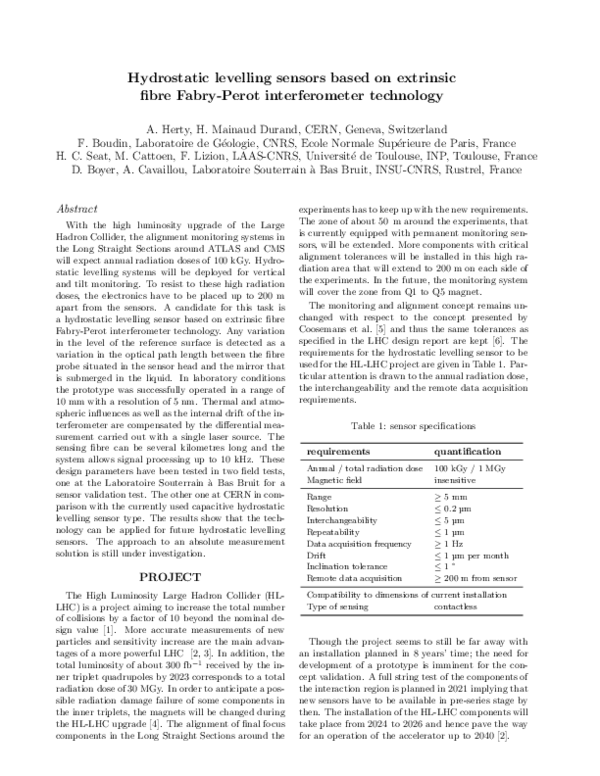 (PDF) Hydrostatic levelling sensors based on extrinsic fibre Fabry ...