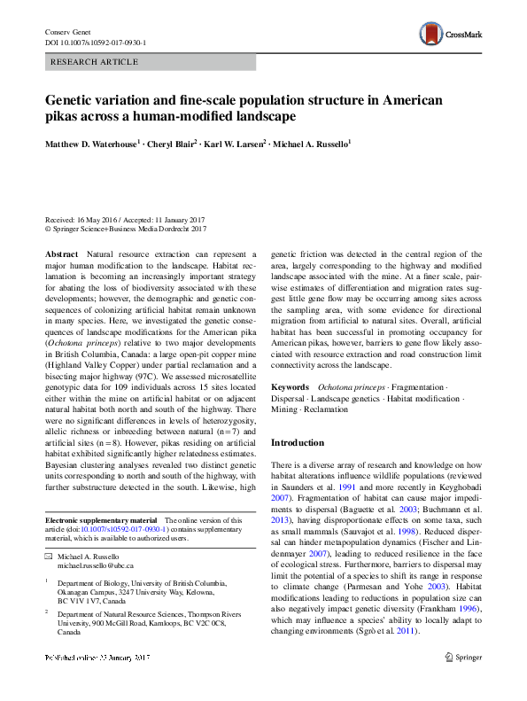 (PDF) Genetic variation and fine-scale population structure in American ...