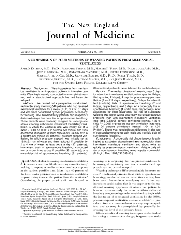 (PDF) A Comparison of Four Methods of Weaning Patients from Mechanical Ventilation