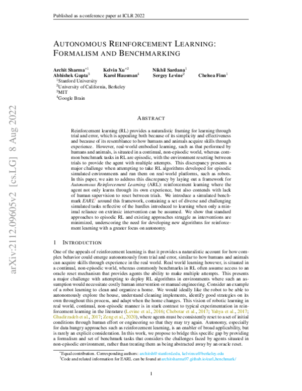 (PDF) Autonomous Reinforcement Learning: Formalism and Benchmarking