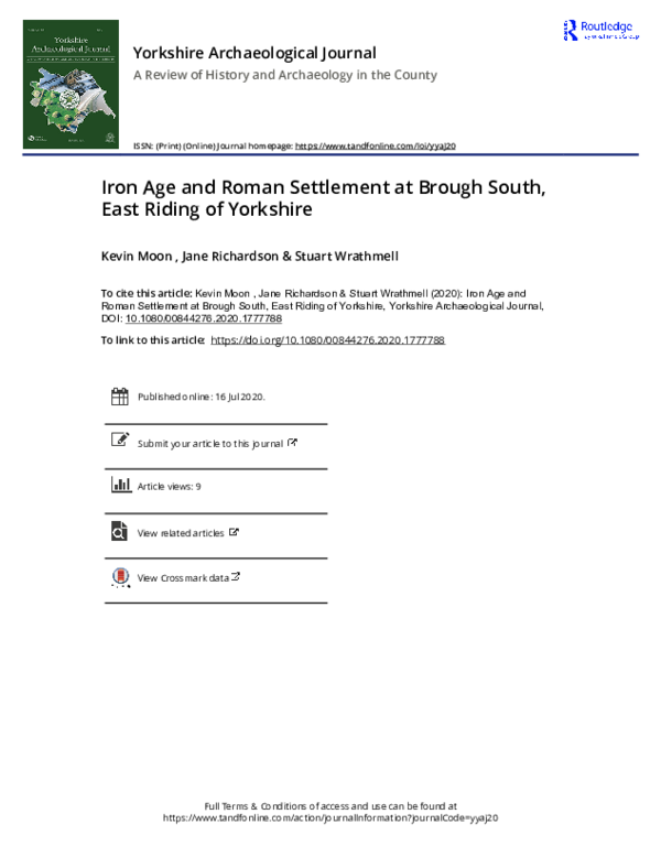 (PDF) Iron Age and Roman Settlement at Brough South, East Riding of ...