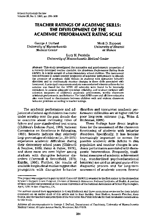 (PDF) Teacher Ratings of Academic Skills: The Development of the ...