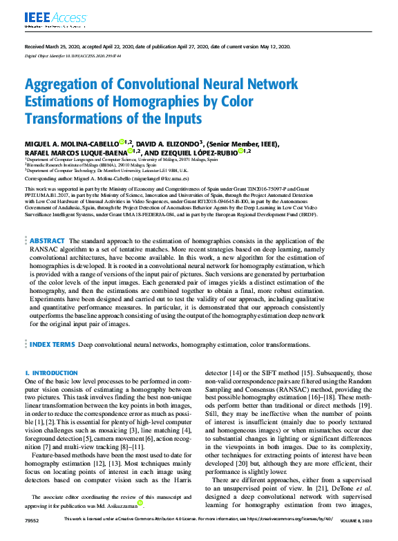 (PDF) Aggregation of Convolutional Neural Network Estimations of Homographies by Color ...