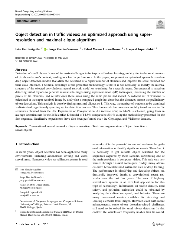 (PDF) Object detection in traffic videos: an optimized approach using super-resolution and ...