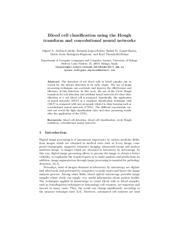 (PDF) Blood Cell Classification Using the Hough Transform and ...