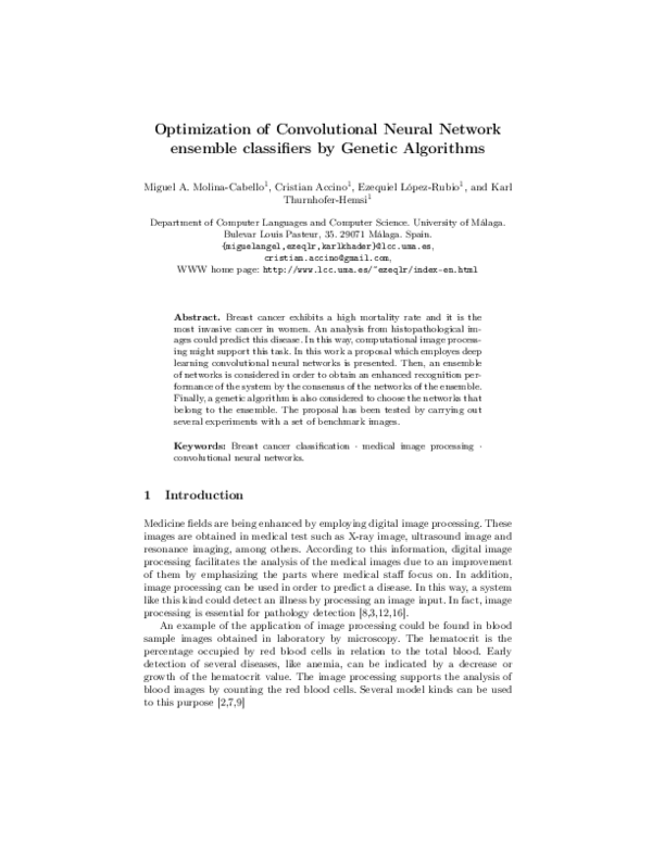 (PDF) Optimization of Convolutional Neural Network Ensemble Classifiers by Genetic Algorithms