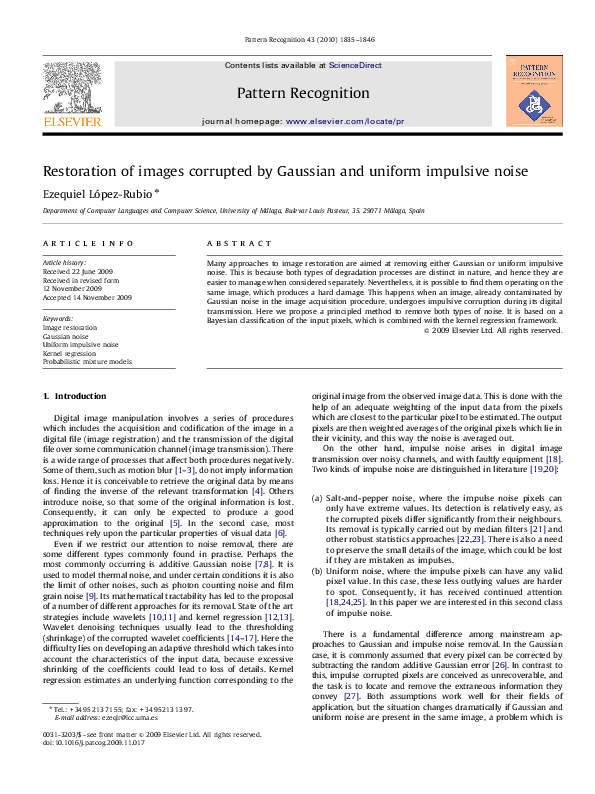 (PDF) Restoration of images corrupted by Gaussian and uniform impulsive noise