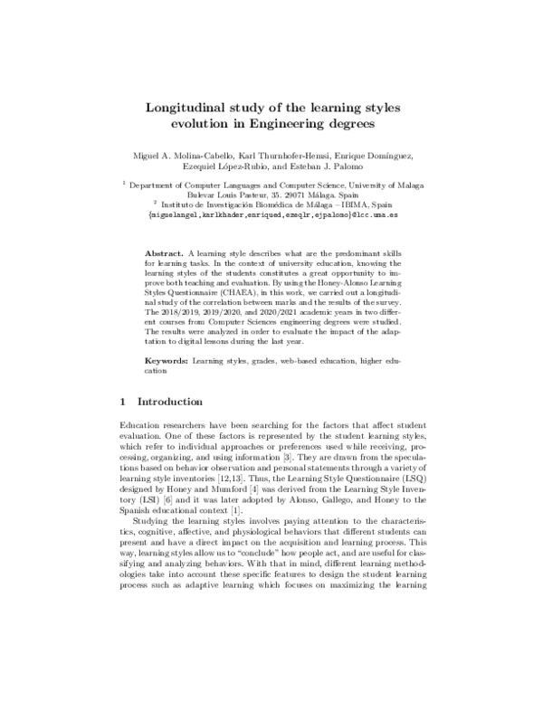 (PDF) Longitudinal Study of the Learning Styles Evolution in ...