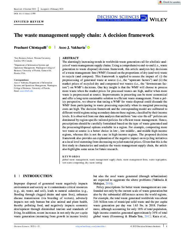 (PDF) The waste management supply chain: A decision framework