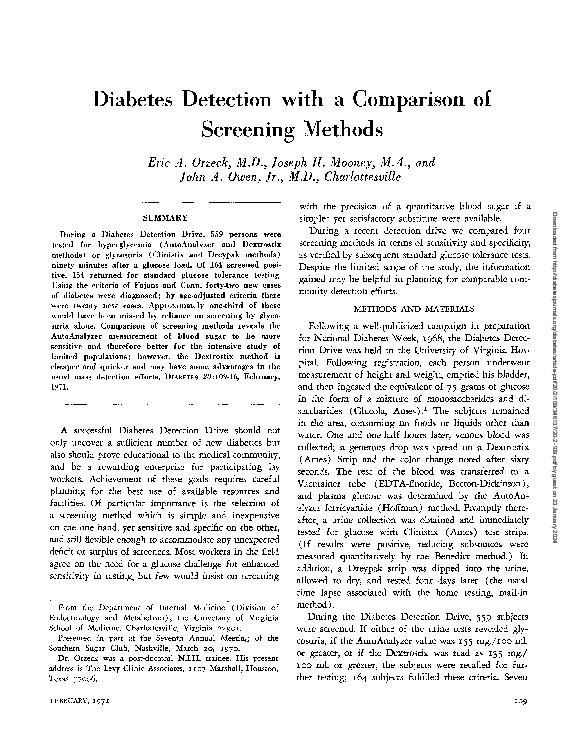 (PDF) Diabetes Detection with a Comparison of Screening Methods