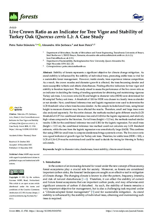 (PDF) Live Crown Ratio as an Indicator for Tree Vigor and Stability of ...