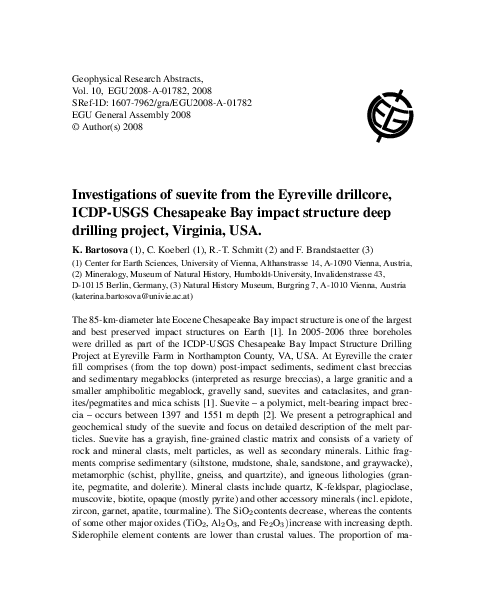 (PDF) Investigations of suevite from the Eyreville drillcore, ICDP-USGS ...