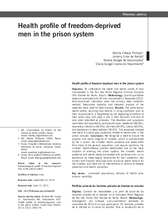 (PDF) Health profile of freedom-deprived men in the prison system
