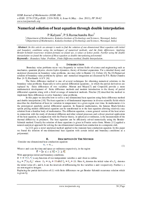 (PDF) Numerical solution of heat equation through double interpolation