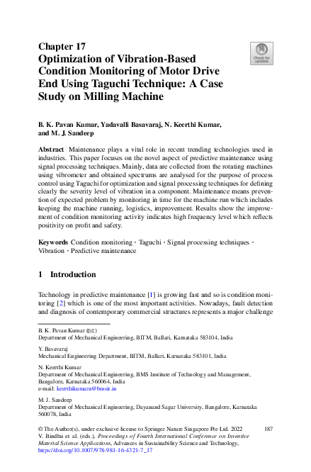 (PDF) Optimization of Vibration-Based Condition Monitoring of Motor Drive End Using Taguchi ...