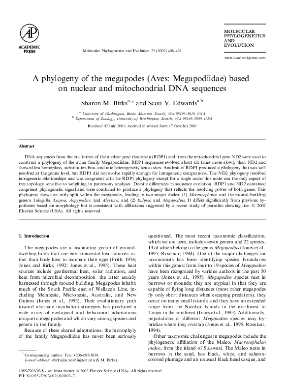 (PDF) A phylogeny of the megapodes (Aves: Megapodiidae) based on ...
