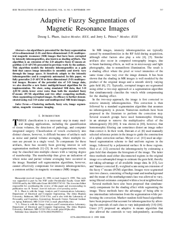 (PDF) Adaptive fuzzy segmentation of magnetic resonance images