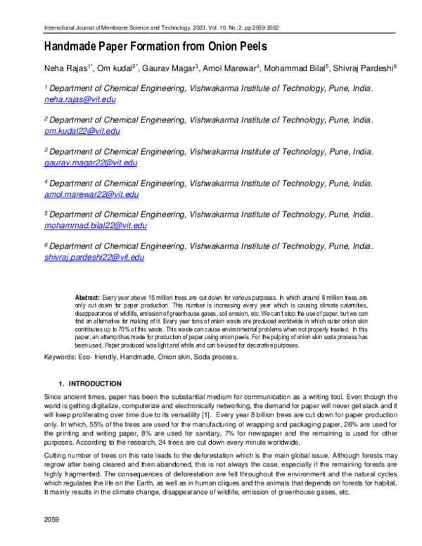(PDF) Handmade Paper Formation from Onion Peels