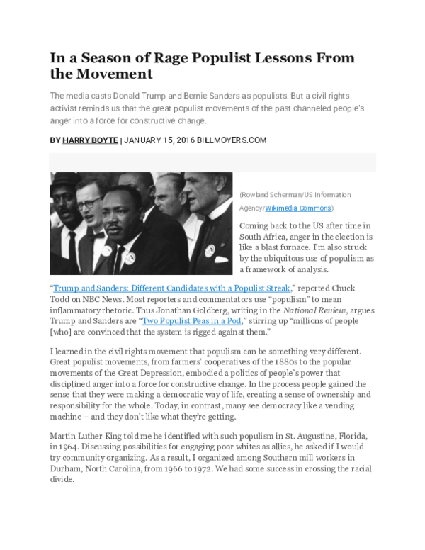 (PDF) In a Season of Rage Populist Lessons From the Movement