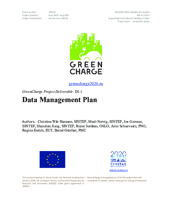 (PDF) GreenCharge Project Deliverable: D1.1 Data Management Plan | Christina Hanssen - Academia.edu
