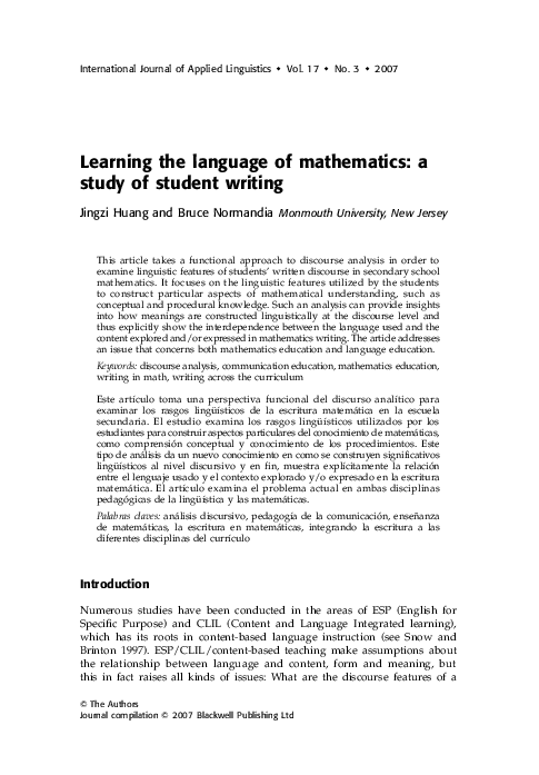 (PDF) Learning the language of mathematics: a study of student writing