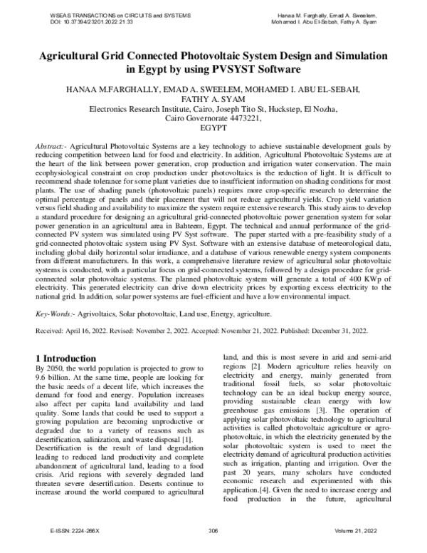(PDF) Agricultural Grid Connected Photovoltaic System Design and ...