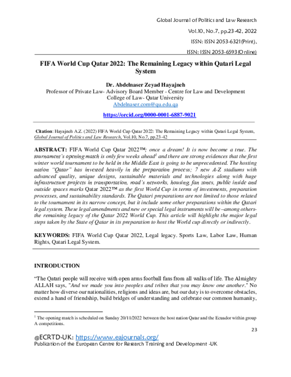 (PDF) FIFA World Cup Qatar 2022: The Remaining Legacy within Qatari ...