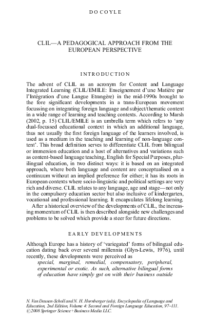 (PDF) CLIL-A Pedagogical Approach from the European Perspective