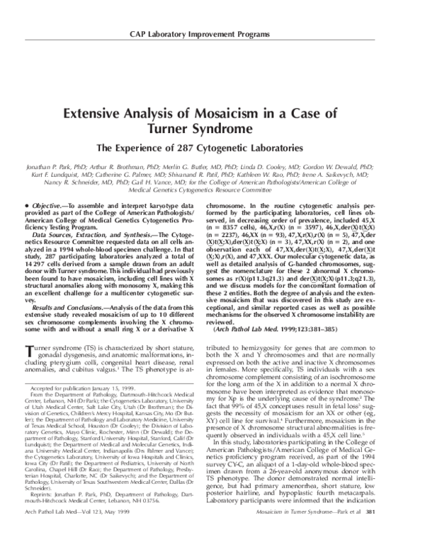 (PDF) Extensive Analysis of Mosaicism in a Case of Turner Syndrome