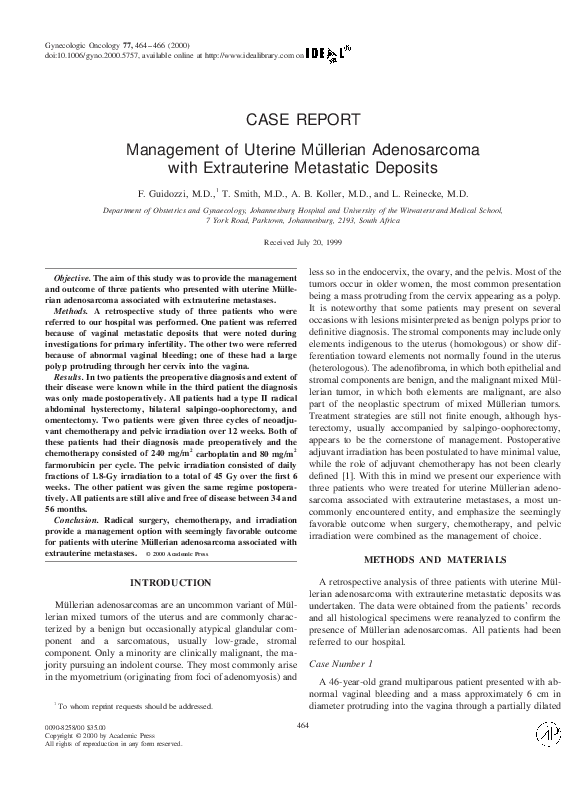 (PDF) Management of Uterine Müllerian Adenosarcoma with Extrauterine ...