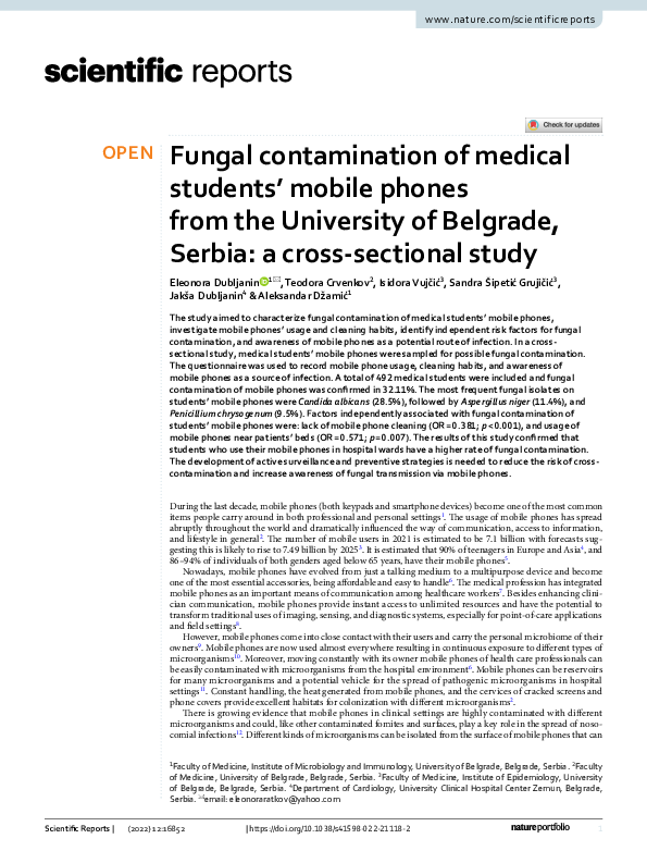 (PDF) Fungal contamination of medical students’ mobile phones from the ...