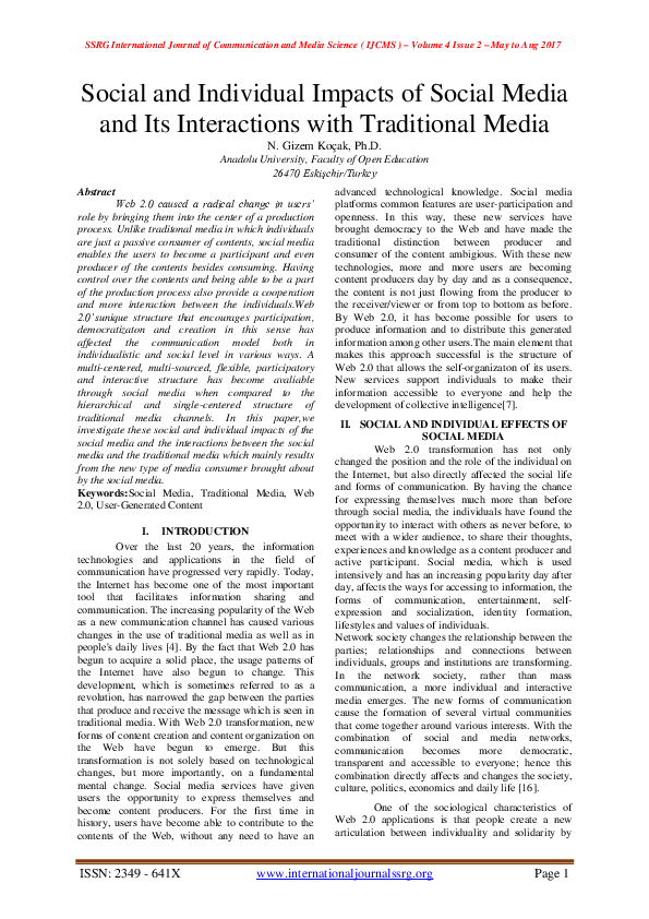 (PDF) Social and Individual Impacts of Social Media and Its ...